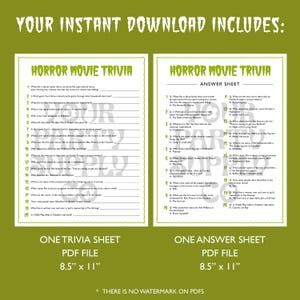 Horror Movie Trivia Questions - Printable Halloween Game, Halloween ...