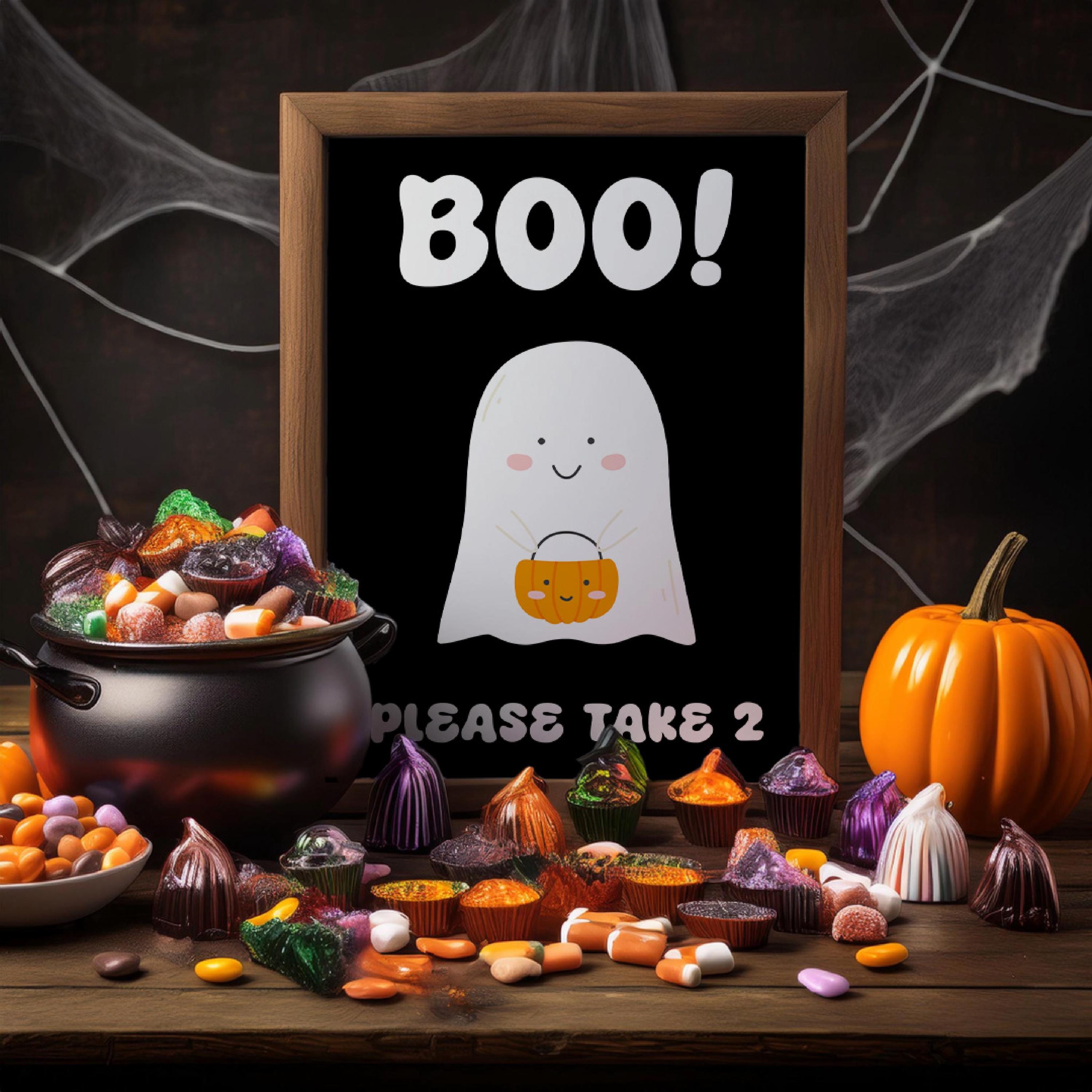 Printable Boo Please Take Two Trick or Treat Sign, Cute Ghost Halloween ...