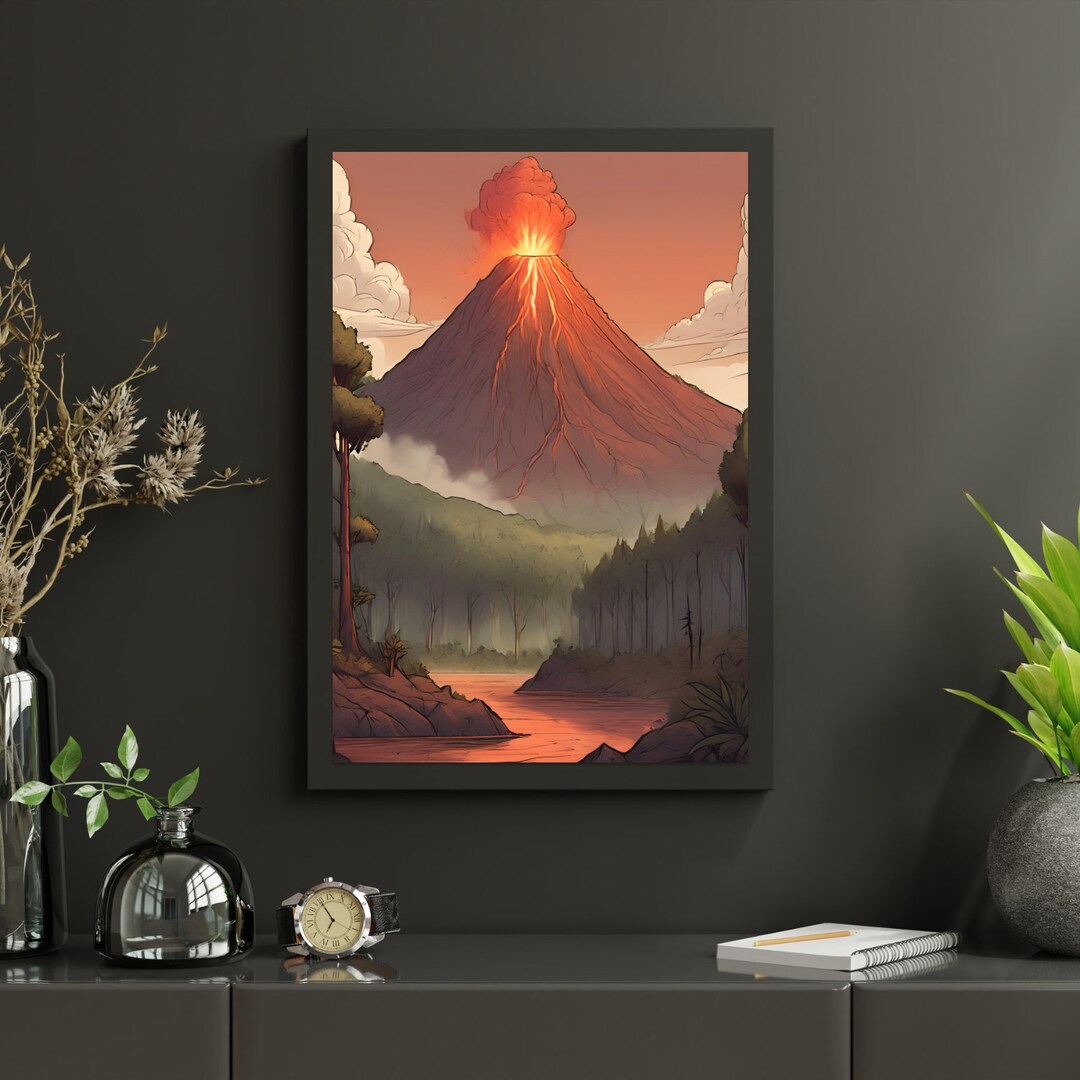 Eruption of Volcano Wall Art, Volcano Poster, Housewarming Gift, Sketch ...