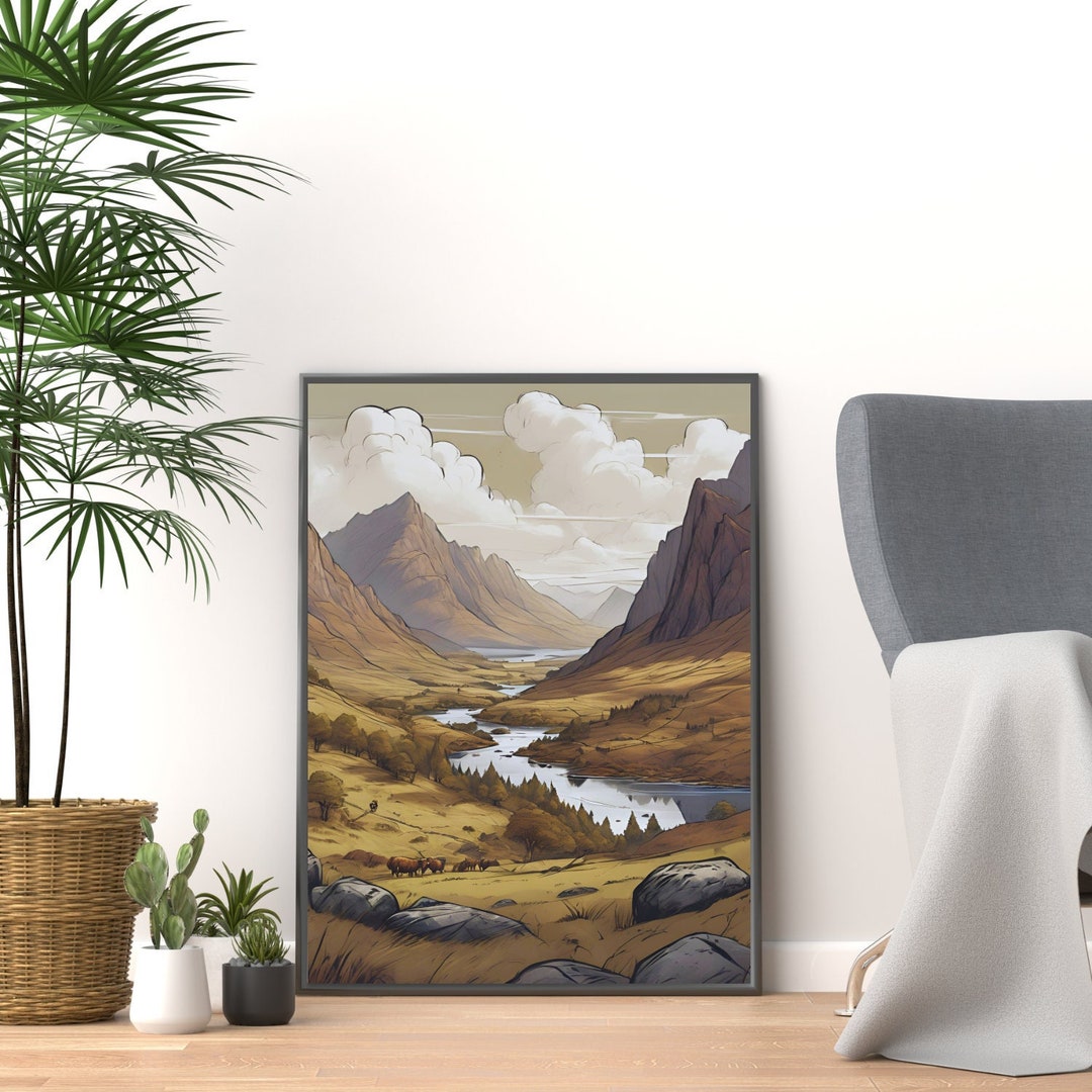 Scottish Highlands Art Print Digital Illustration Wall Art Scotland ...