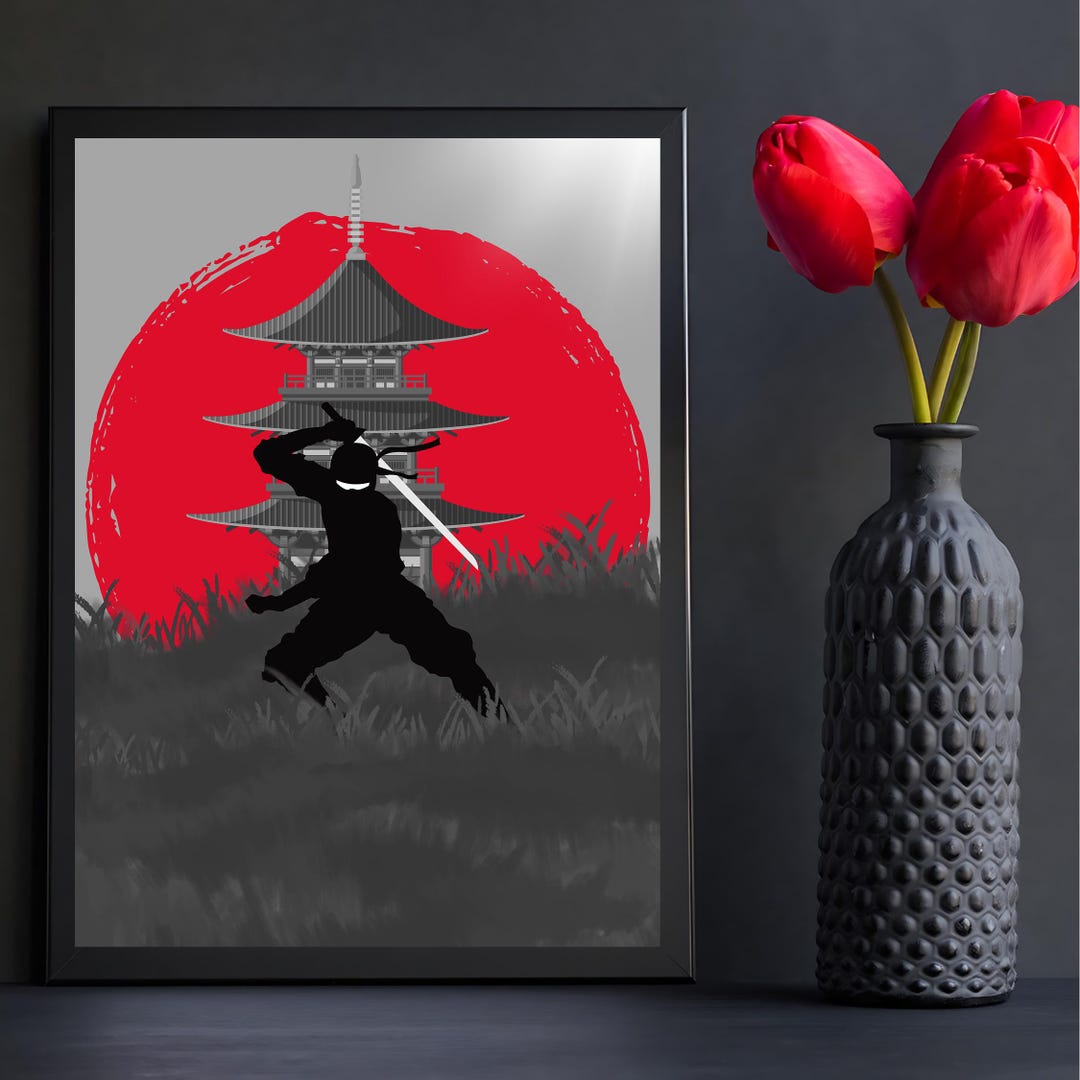 Ninja Warrior Print, Shinobi Warrior, Ninja Poster, Shinobi Silhouette ...
