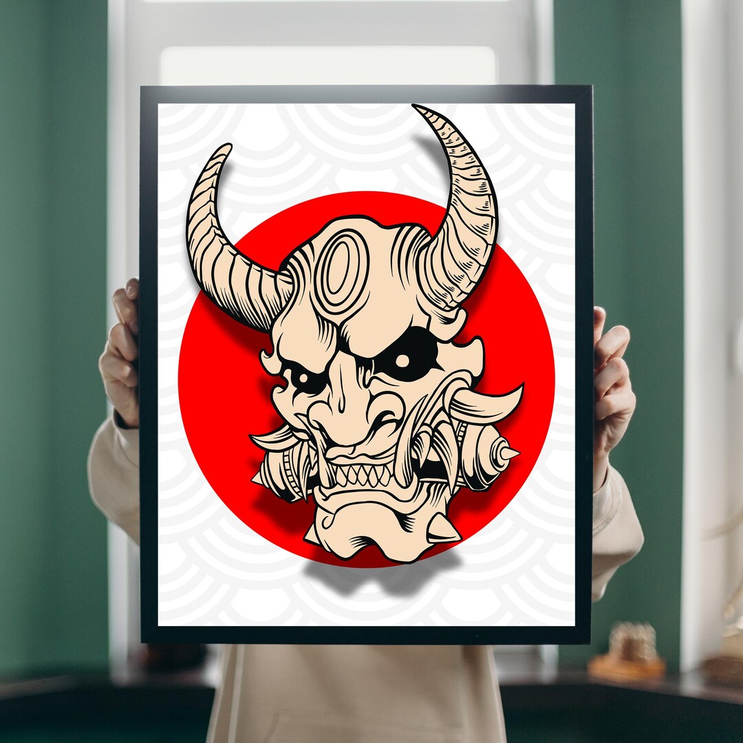 Japanese Demon Mask Print, Japanese Inspired Art, Physical Art, Gifts ...