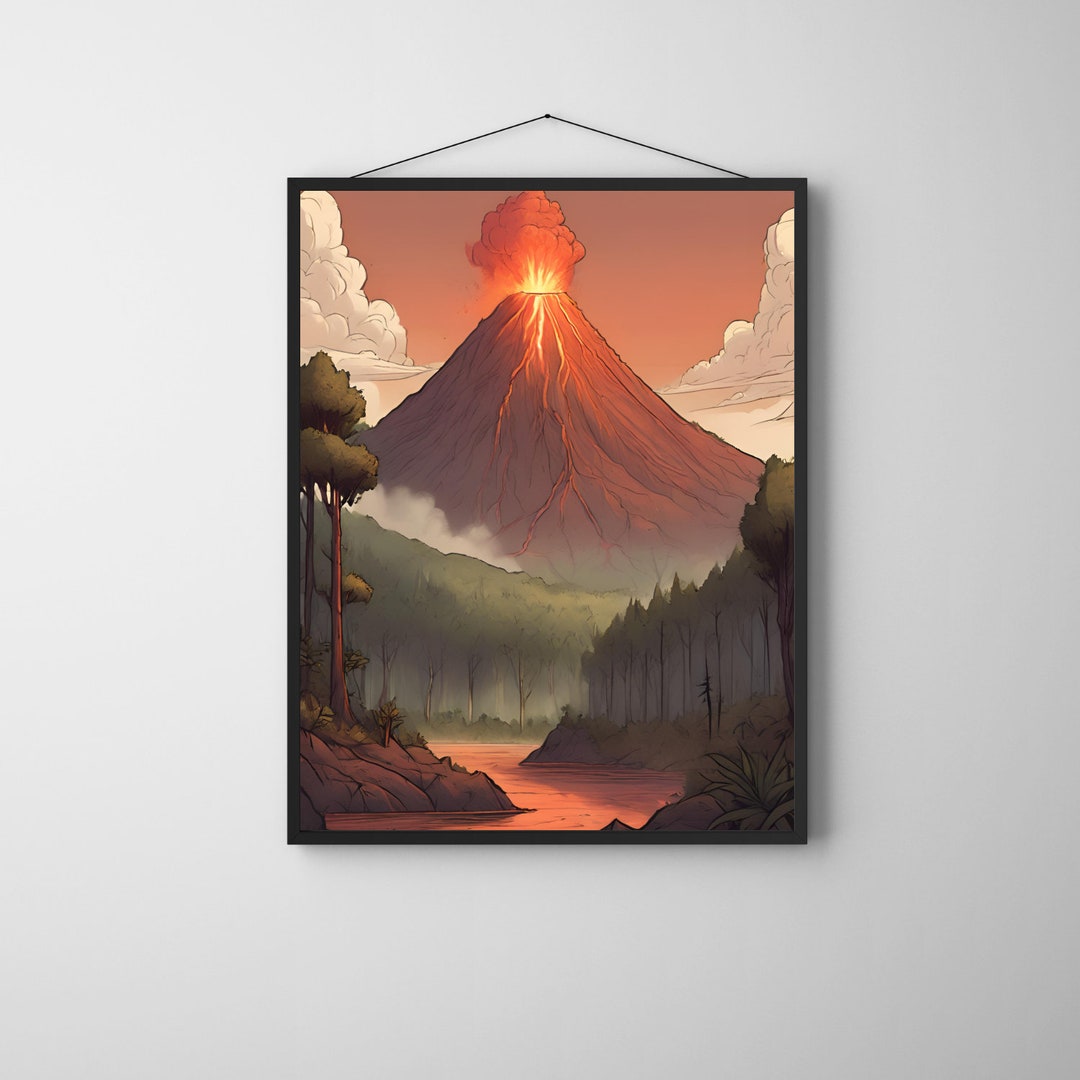 Eruption of Volcano Wall Art, Volcano Poster, Housewarming Gift, Sketch ...