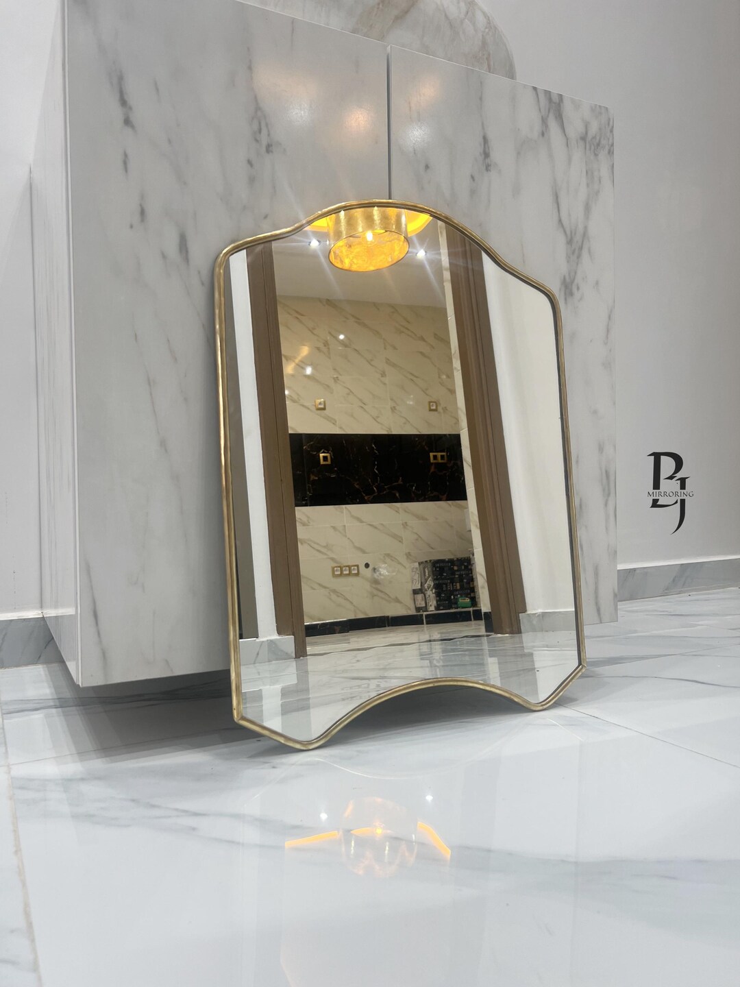 Brass Oblong Mirror, Wavy Floor Mirror, Gold Wave Vanity Mirror, Tall ...