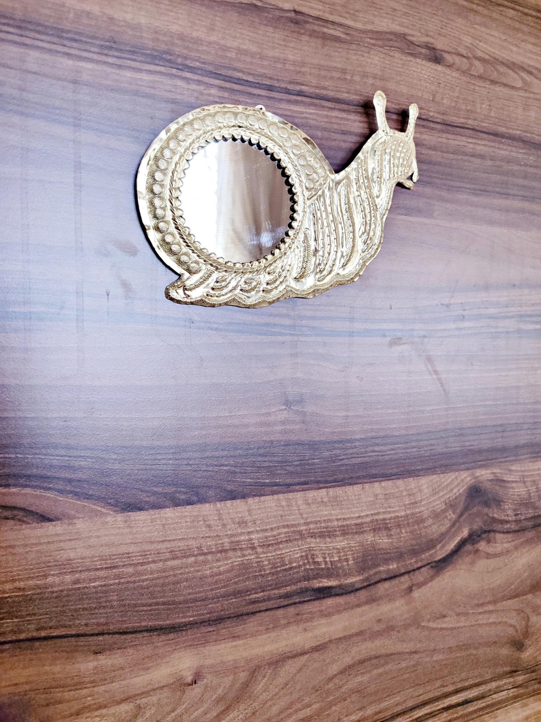 Tiny Wall Snail Mirror, Scalloped Brass Bathroom Mirror, Modern Round ...