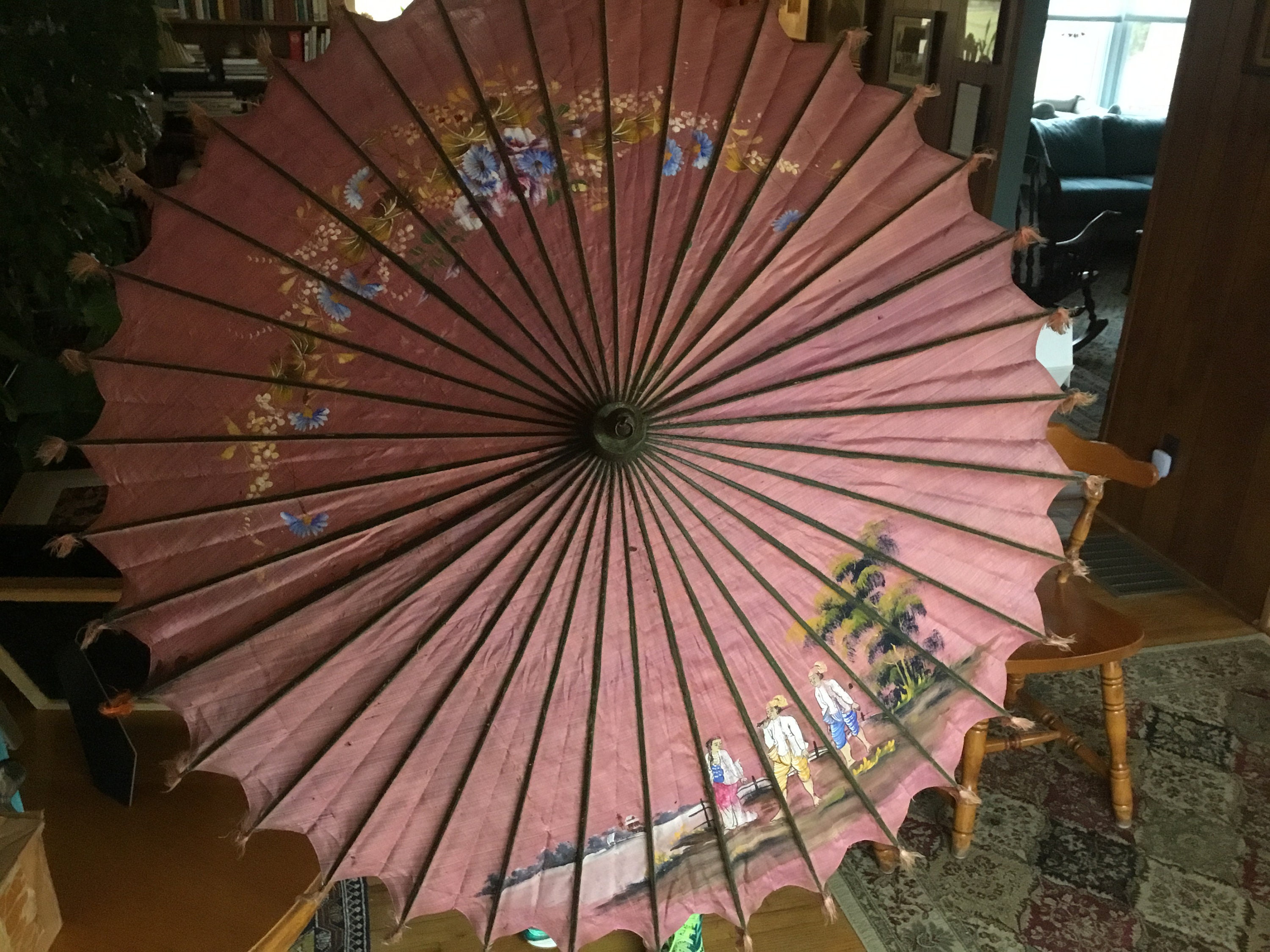Antique Japanese Parasol, Hand Painted, Pink - Etsy