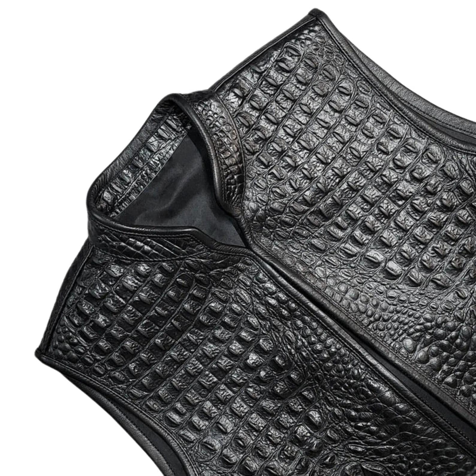 Men's Alligator Leather Vest, Motorcycle Style Biker Custom Black ...