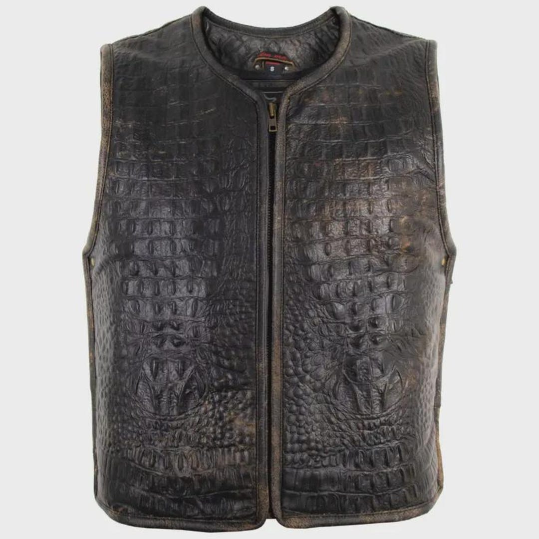 Men's Alligator Embossed Leather Vest: Vintage Biker Motorcycle Club ...