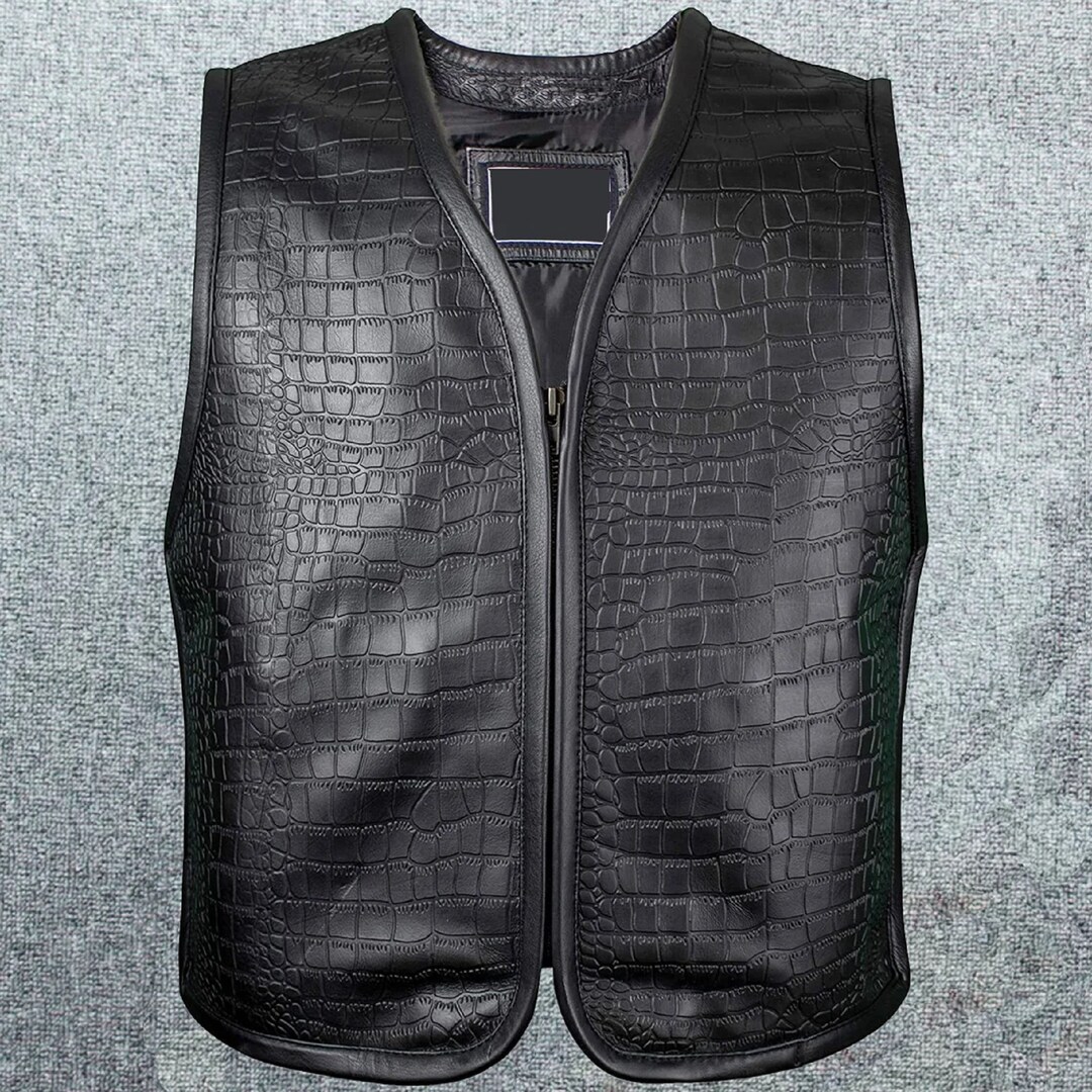 Men's Alligator Embossed Leather Biker Vest: Club Style Waistcoat - Etsy