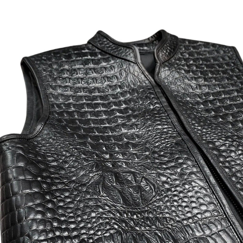 Men's Alligator Embossed Leather Vest: Motorcycle Biker Style - Etsy
