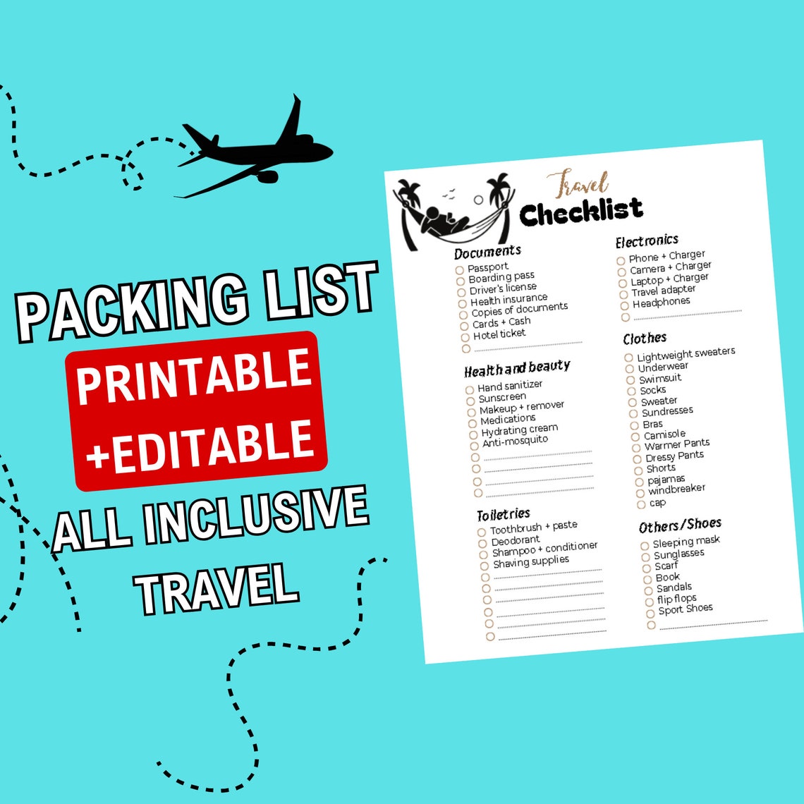 Packing List, All Inclusive Packing List, Editable Packing List, Family ...