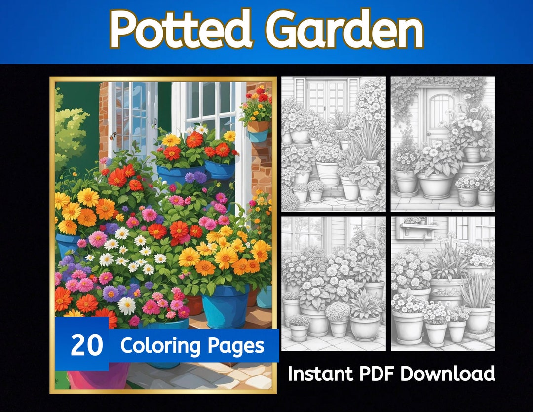 Potted Plants Coloring Pages, Instant Download, Printable - Etsy