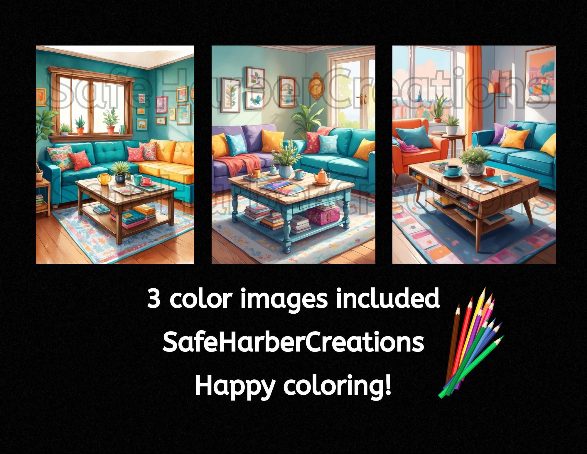 Coffee Table Coloring Pages, Instant Download, Printable, Greyscale ...