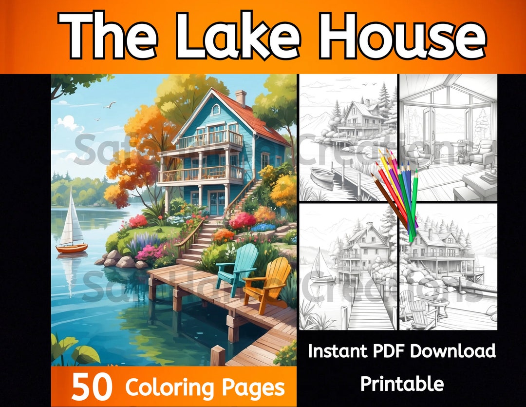 The LAKE HOUSE Coloring Pages. 50 Scenic Lake House Scenes, Instant ...