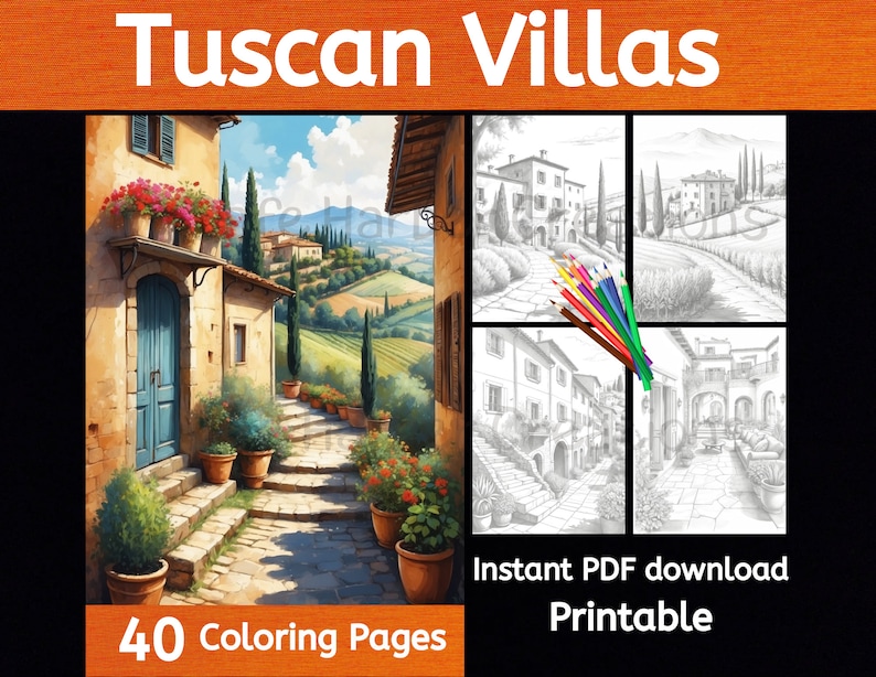 Tuscan Villa Coloring Pages, 40 Unique Images, Instant Download ...