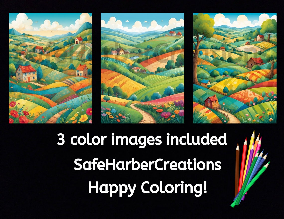 Country Fields Coloring Pages, 40 Pages, Instant Pdf Download ...