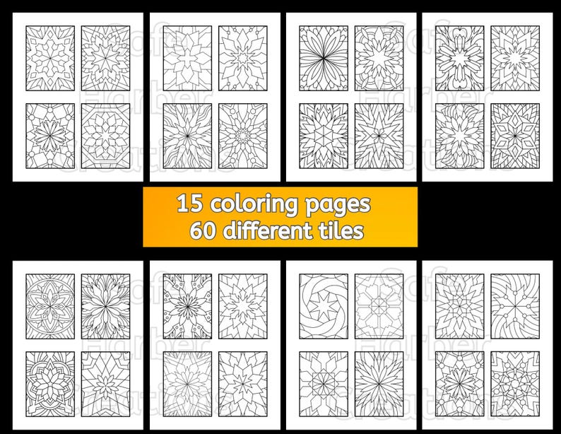 Mandala Tile Coloring Pages, 15 Pages, 60 Different Tiles, Mandala ...