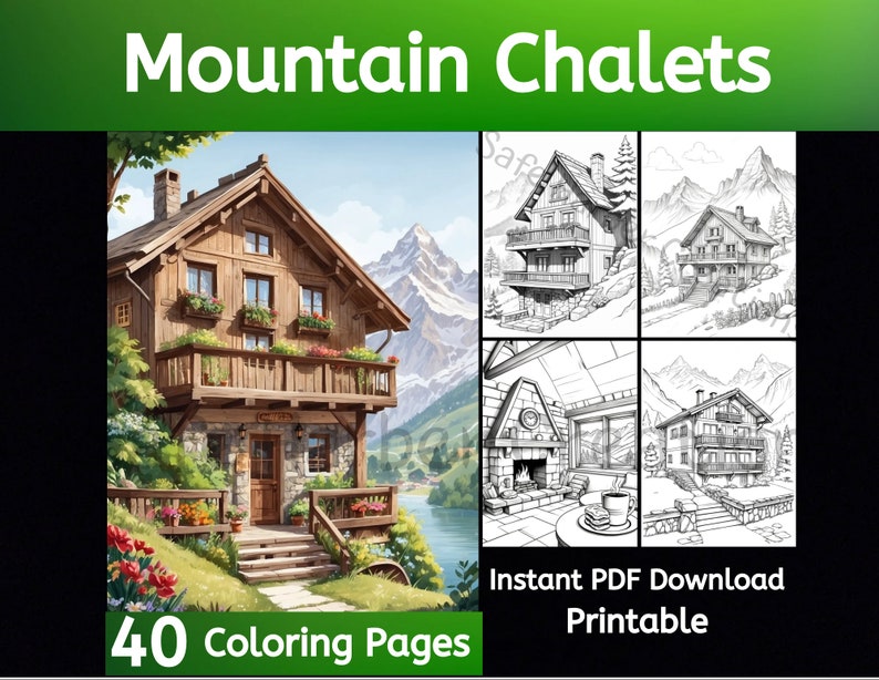 Mountain Cabin Coloring Pages, 40 Pages, Instant Download, Printable, House Coloring, Nature ...