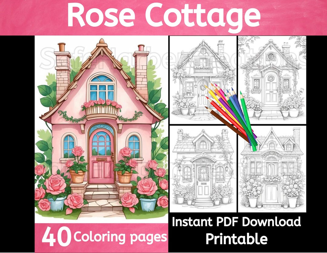 Rose Cottage Coloring Pages, 40 Pages to Instantly Download and Print ...