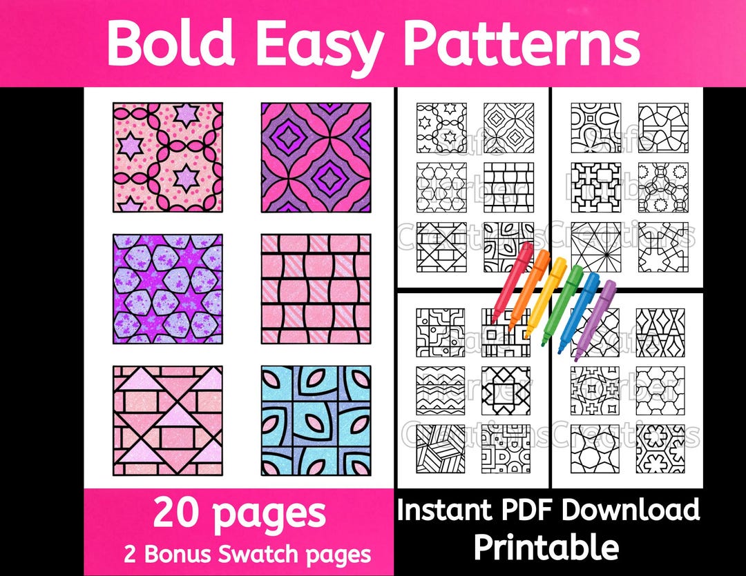 Bold Easy Pattern Coloring Pages, 20 Different Pages, 120 Patterns ...