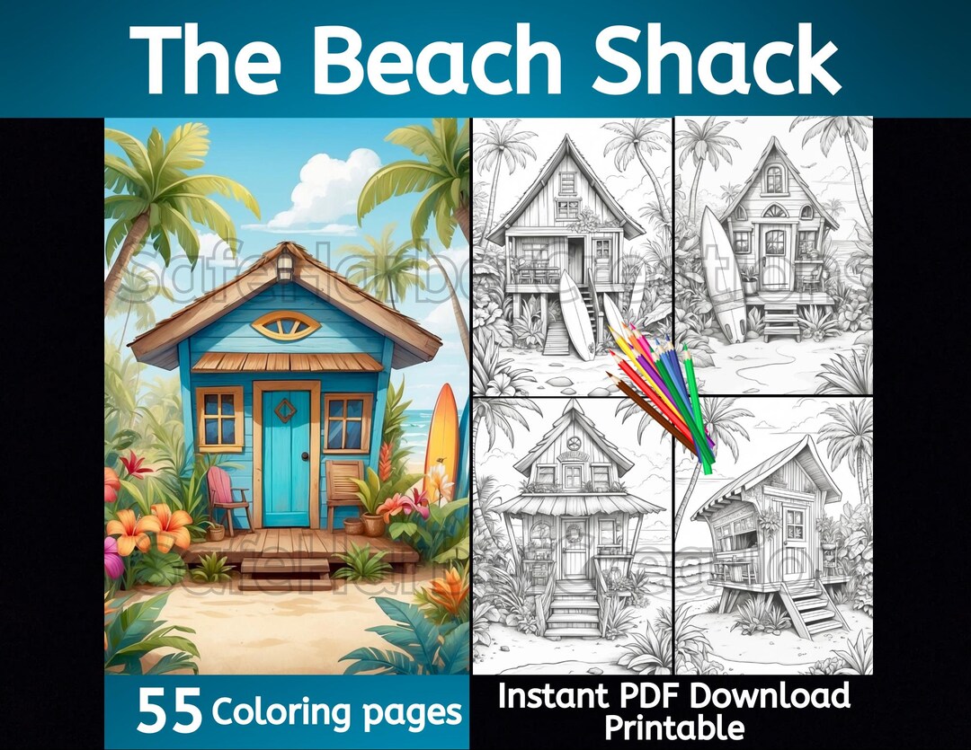 The Beach Shack Coloring Pages, 55 Images, Instant Download, Printable ...
