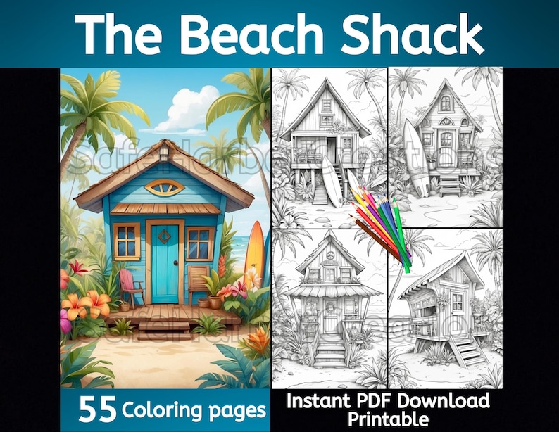 The Beach Shack Coloring Pages, 55 Images, Instant Download, Printable ...