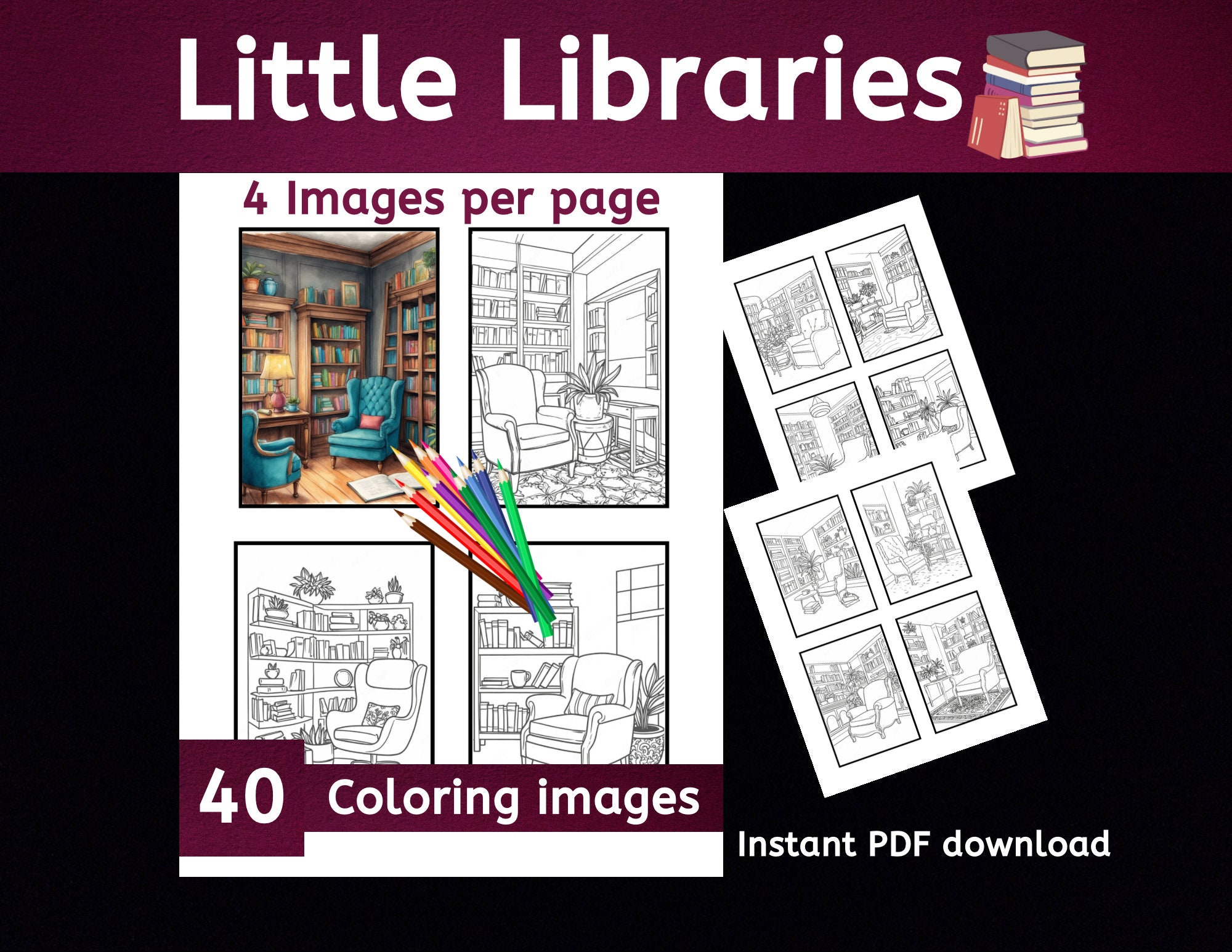 Little Libraries Coloring Pages, Instant PDF Download, Printable. - Etsy