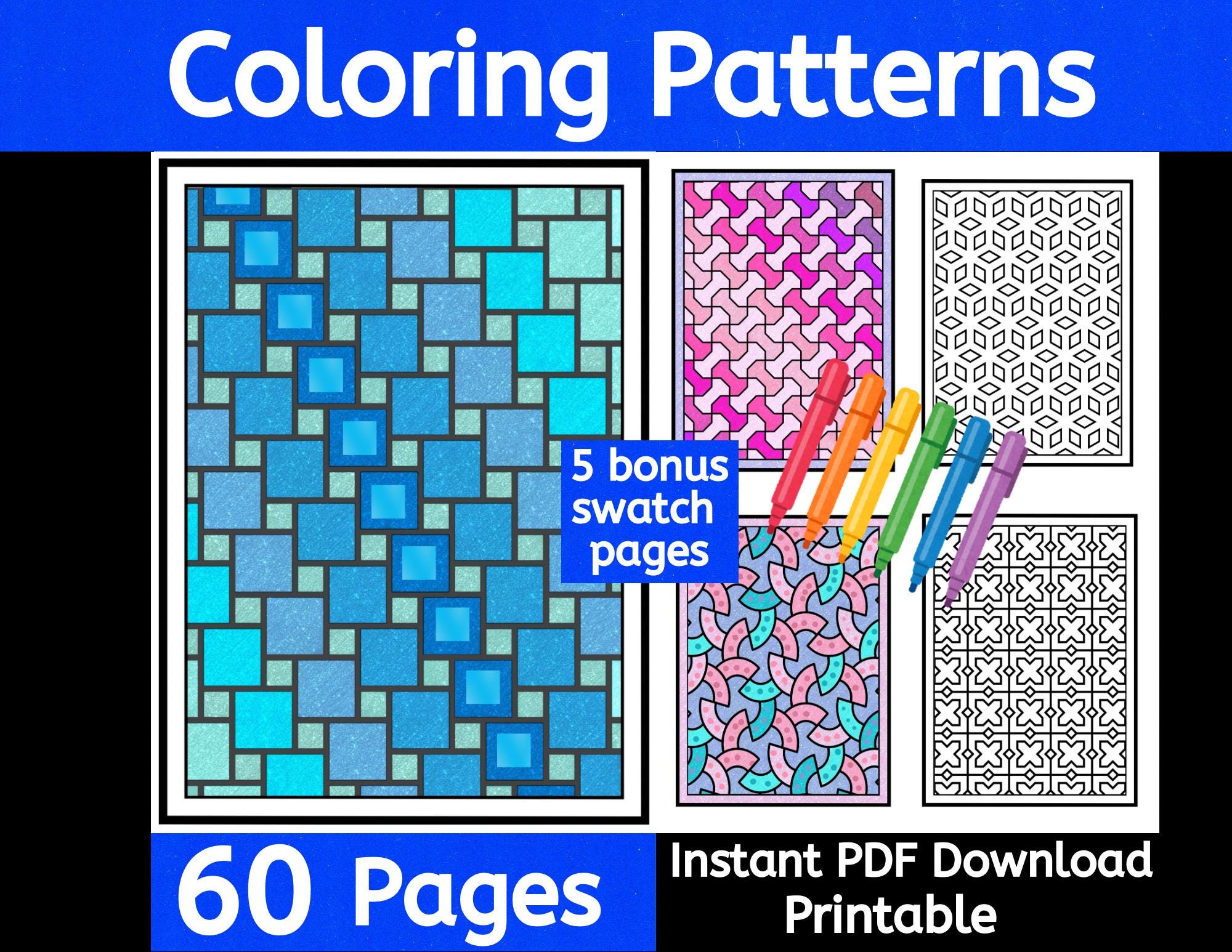 Coloring Patterns, 60 Pages, Instant Download, Printable, Geometric ...