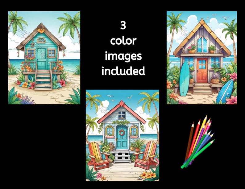 Beach Hut Coloring Pages, 40 Relaxing Beach Huts, Instant Download ...