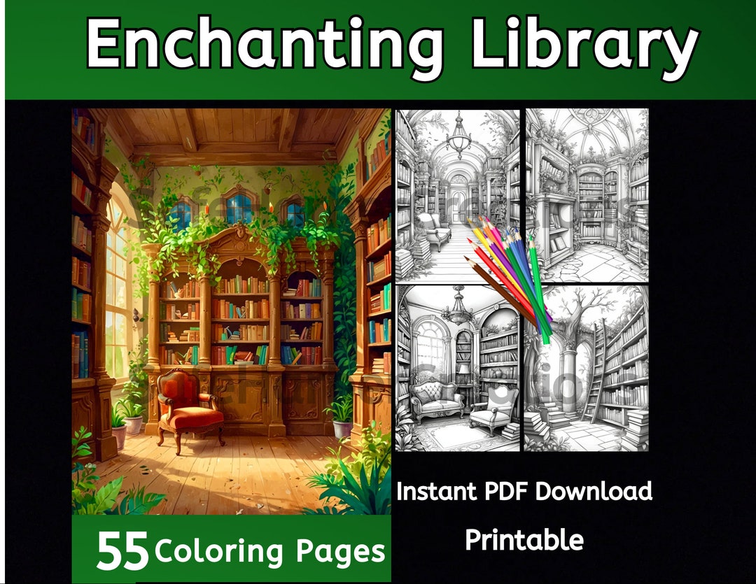 Enchanting Garden Library Coloring Pages,55 Images, Instant Download ...