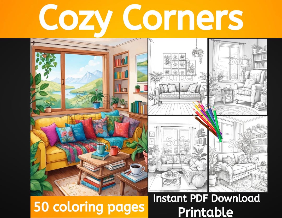 Cozy Corners, 50 Coloring Pages to Instantly Download, Printable ...
