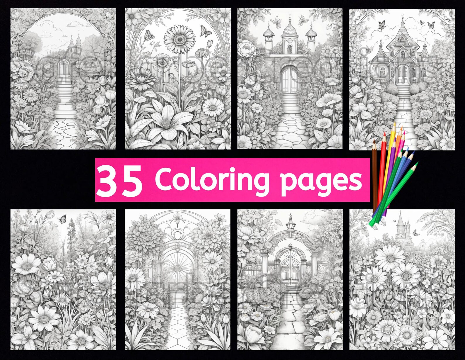 The Flower Garden, 35 Flower Garden Scenes, Instant Download, Printable ...