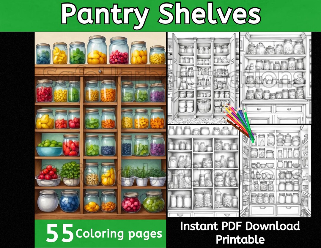 Pantry Shelf Coloring Pages, Instant Download, Printable, Jar Coloring ...