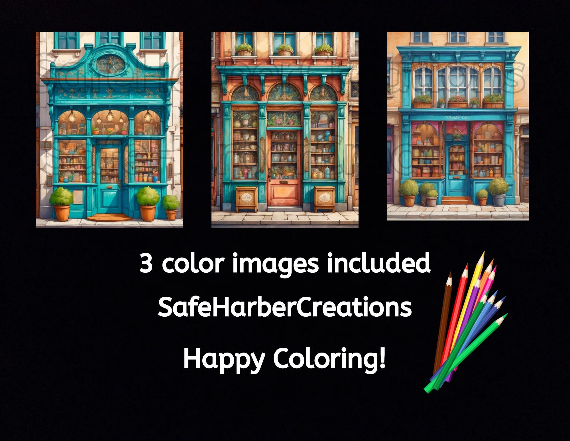 Vintage Shopfront Coloring Pages, 25 Images, Instant Download ...