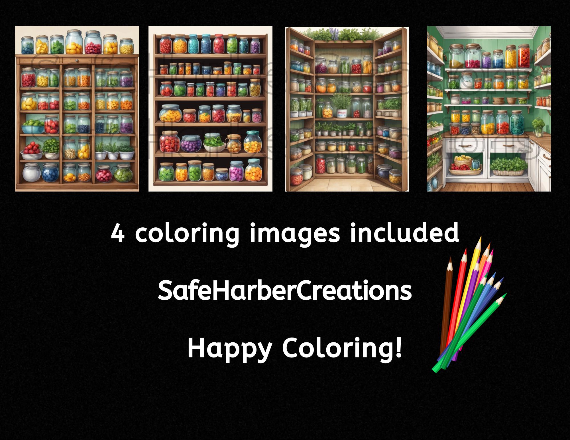 Pantry Shelf Coloring Pages, Instant Download, Printable, Jar Coloring ...