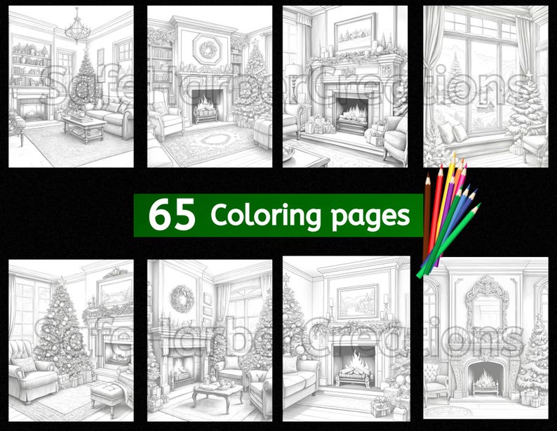 Christmas Mantle Coloring Pages, Instant Download, Printable, Christmas ...