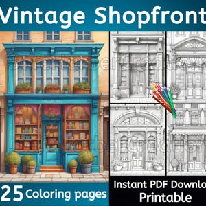 Vintage Shopfront Coloring Pages, 25 Images, Instant Download ...
