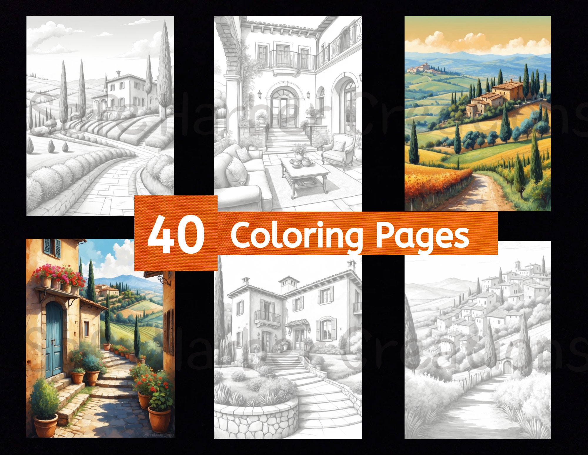Tuscan Villa Coloring Pages, 40 Unique Images, Instant Download ...