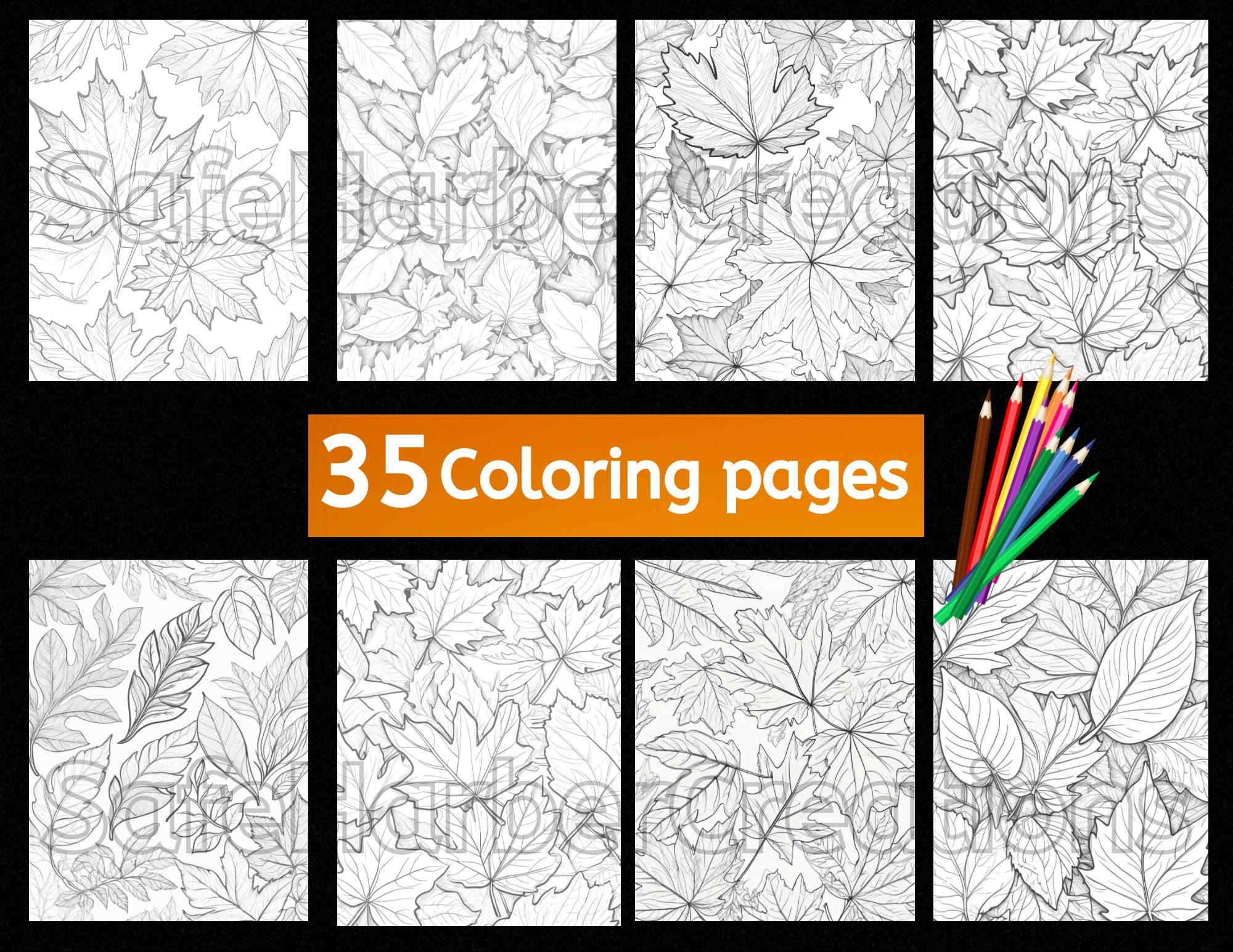 Fall Leaves Coloring Pages, Instant Download, Printable, Fall Coloring ...