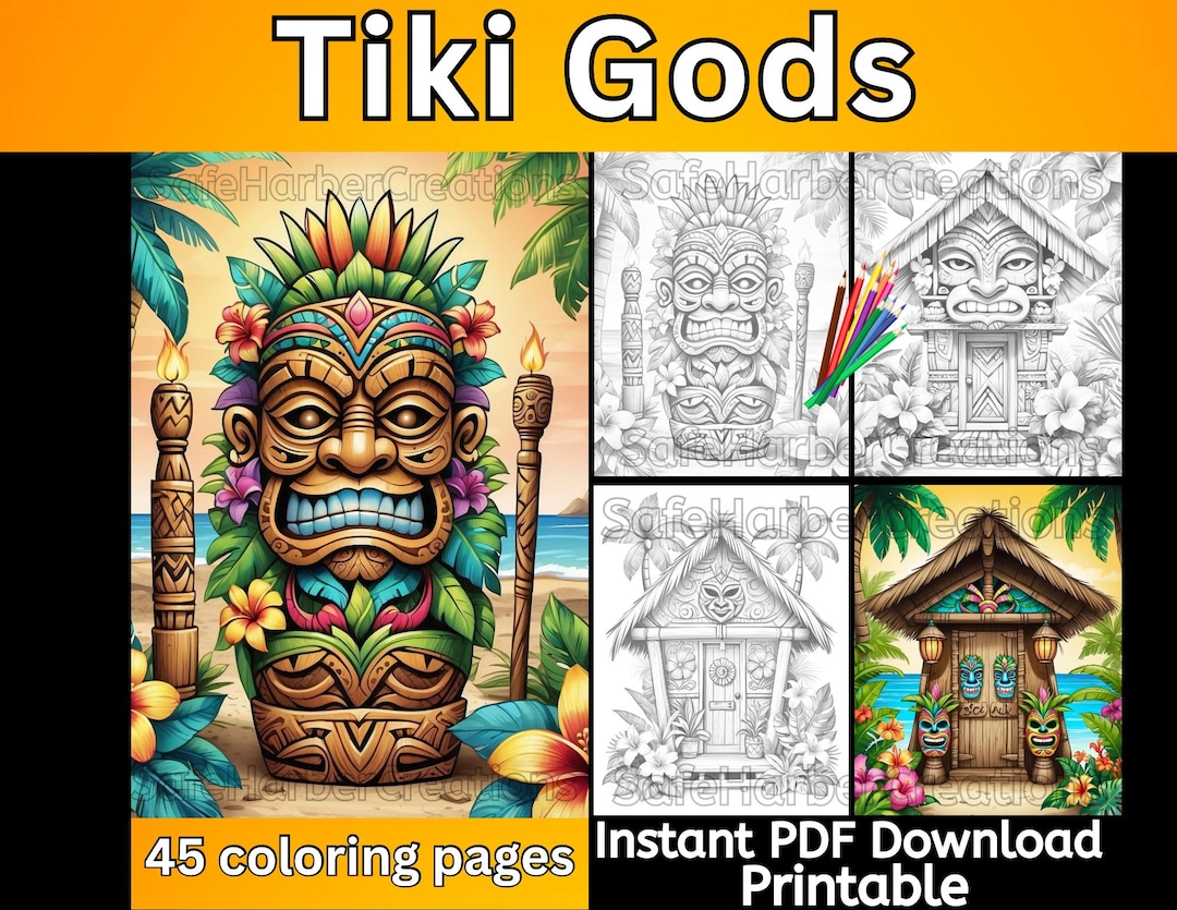 Tiki Gods Coloring Pages, 45 Image, Instant Pdf Download, Tropical ...