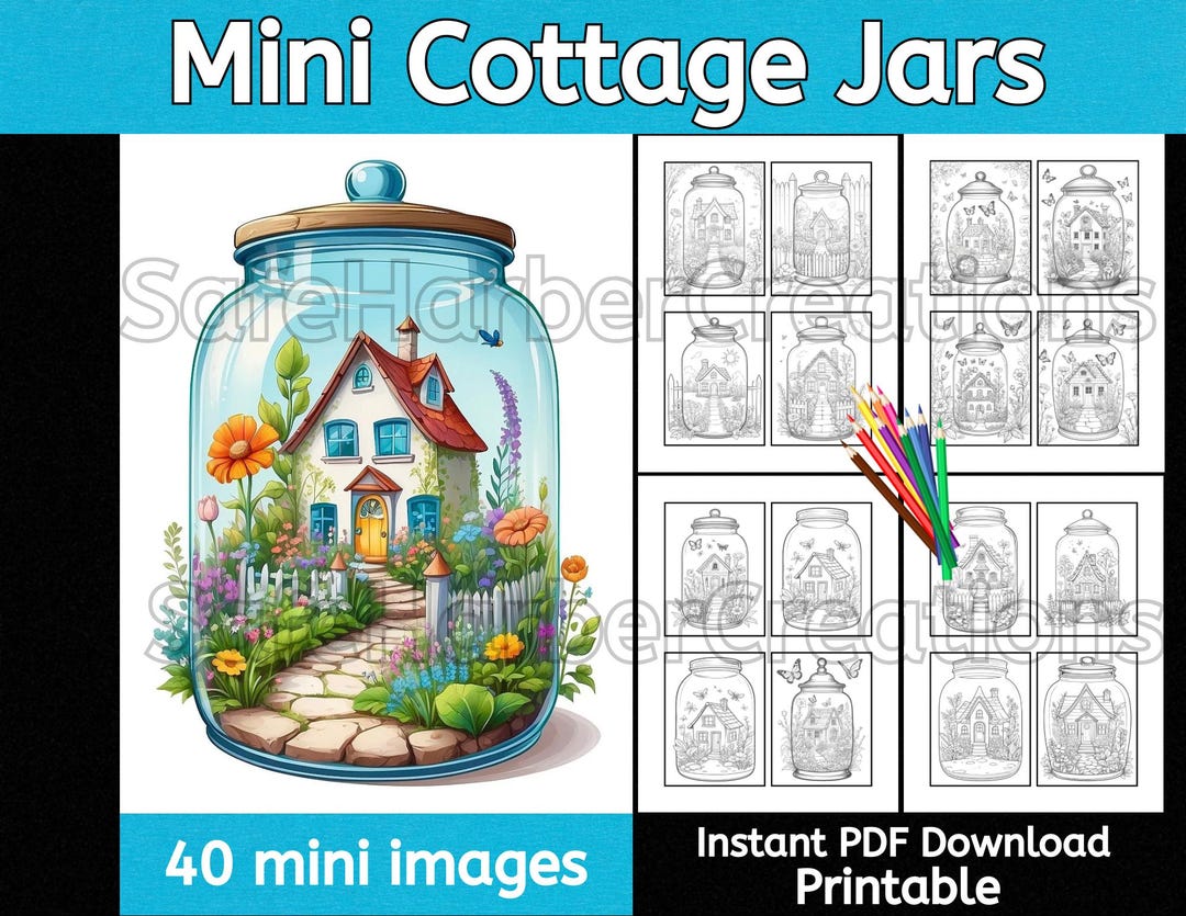 Mini Cottage Jar Coloring Pages, Instant Download, Printable, Jar ...