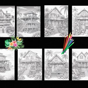 Tropical Beach House Coloring Pages, 20 Images, Instant Download ...
