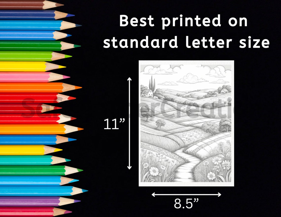 Country Fields Coloring Pages, 40 Pages, Instant Pdf Download ...