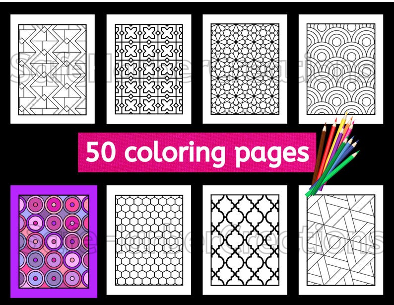 Large Pattern Coloring Pages, 50 Geometric Patterns, Bold and Easy ...