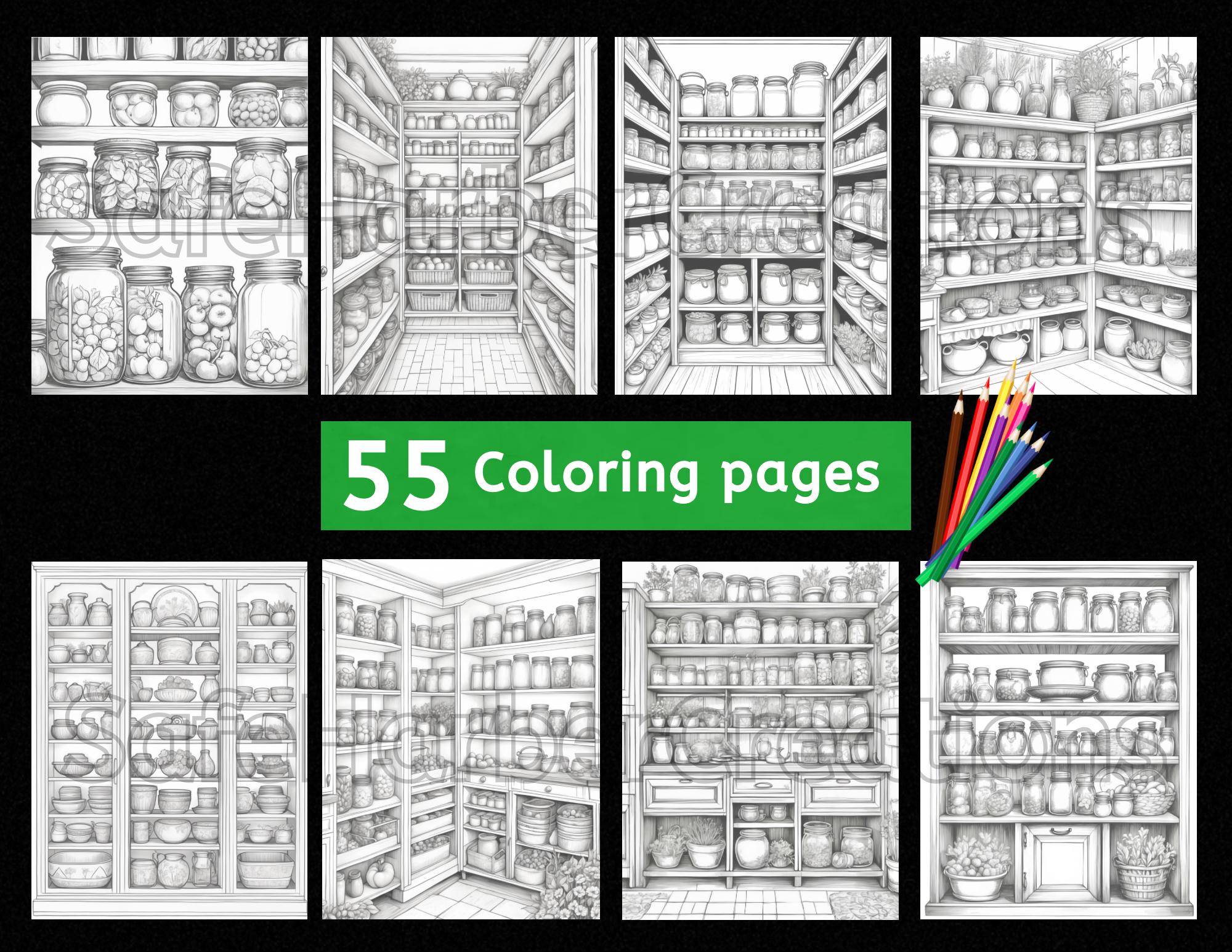 Pantry Shelf Coloring Pages, Instant Download, Printable, Jar Coloring ...