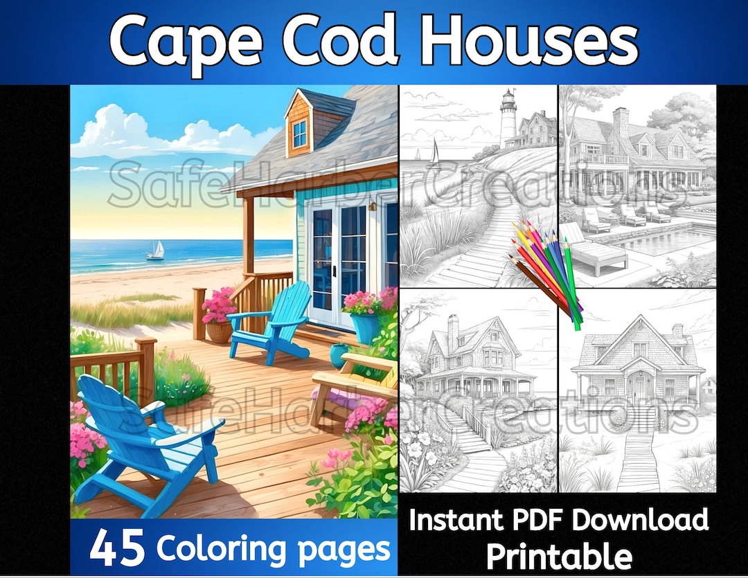 Cape Cod Home Coloring Pages, Instant Download, Printable, House ...