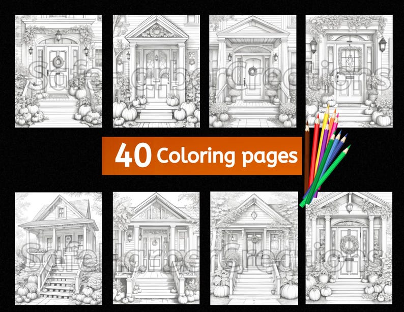 Fall Porch Coloring Pages, Instant Download, Printable, Fall Coloring ...