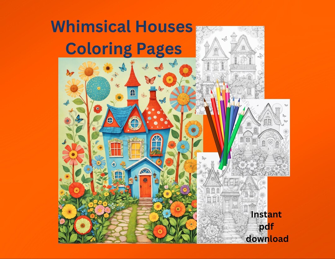 Whimsical Houses Coloring Pages, Instant Pdf Download, Printable - Etsy UK