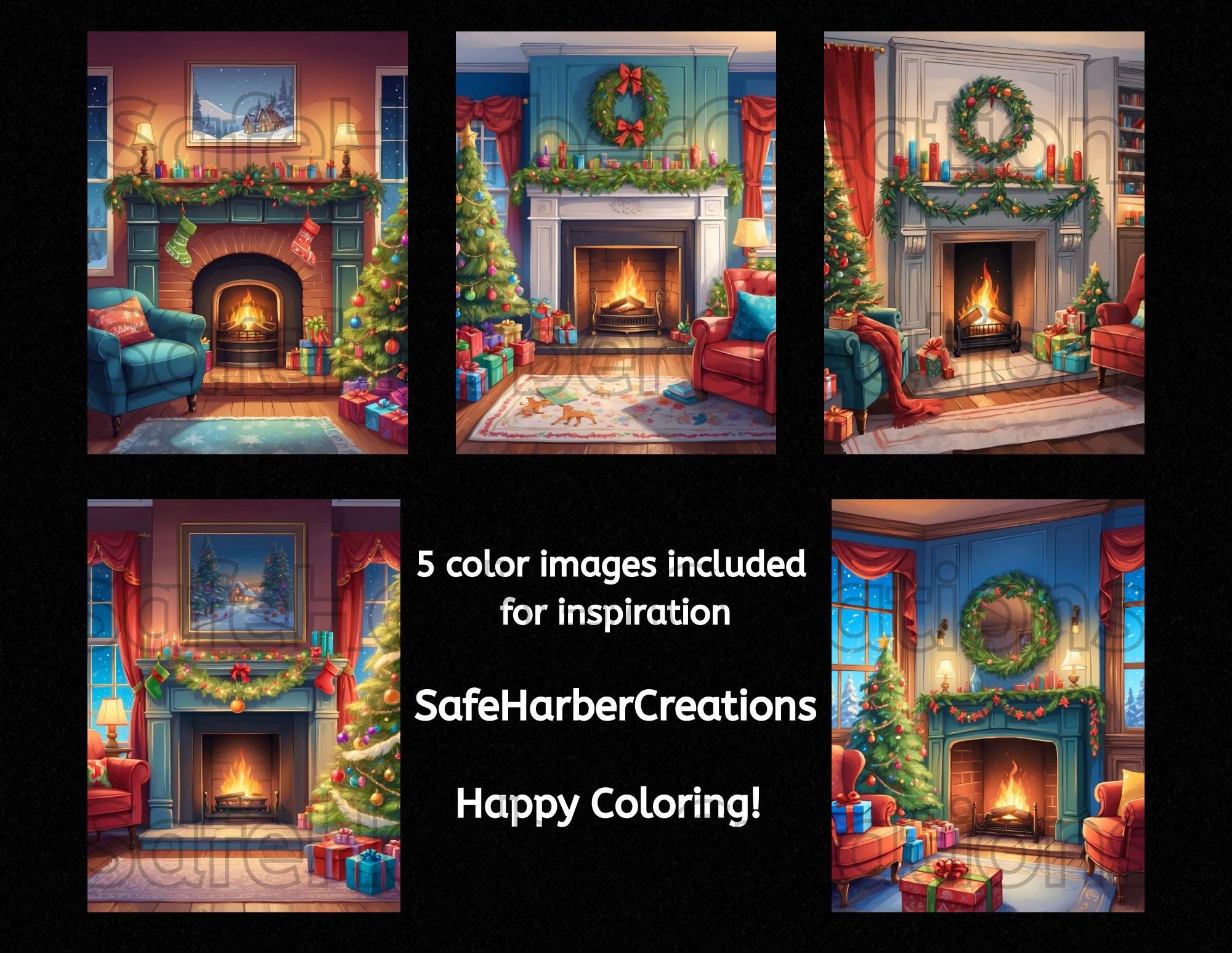 Christmas Mantle Coloring Pages, Instant Download, Printable, Christmas ...