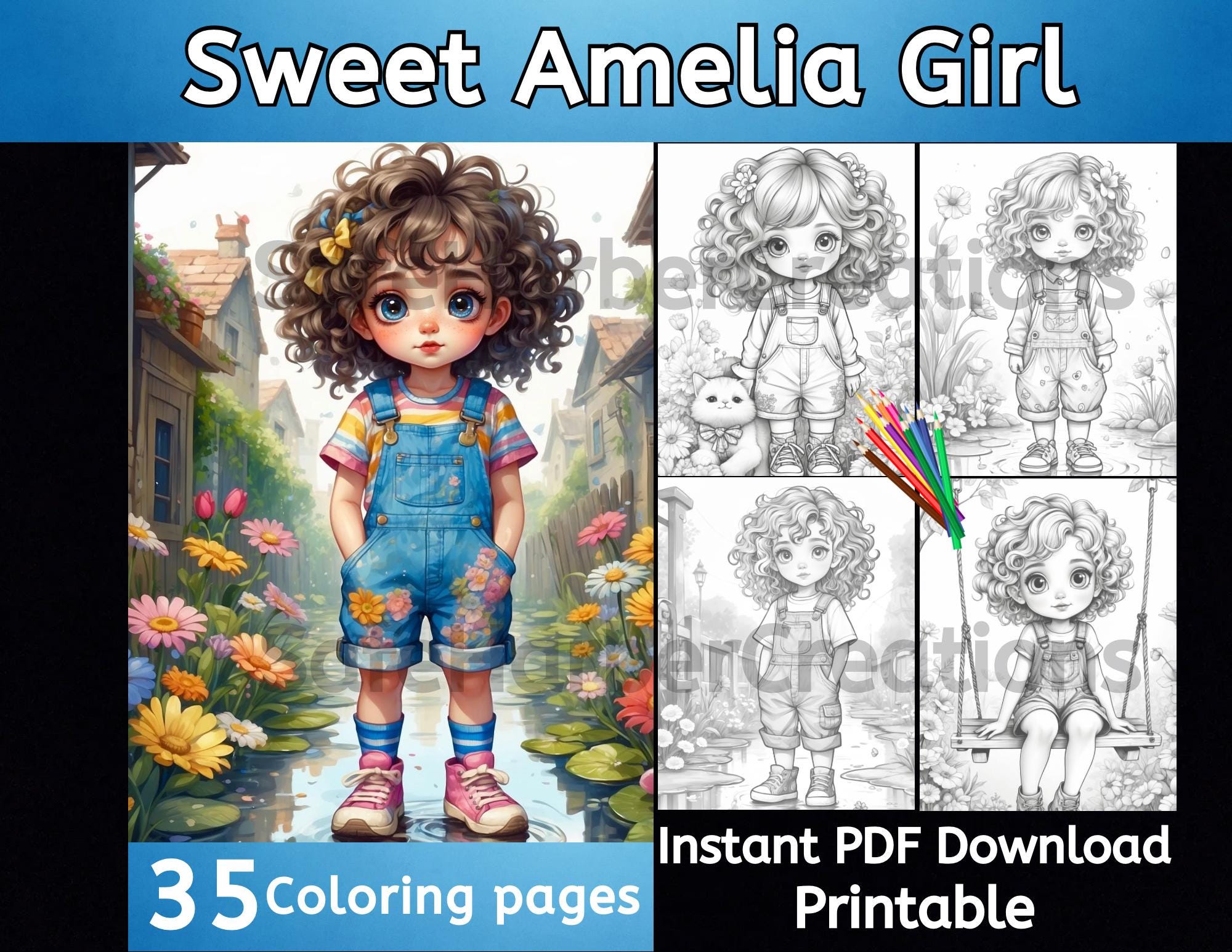 Sweet Amelia Girl Coloring Pages, 35 Images, Instant Download ...